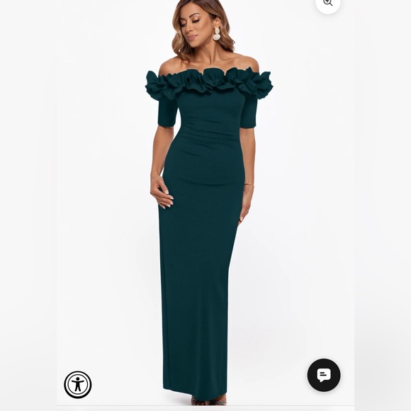 Xscape | Dresses | Xscape Green Offshoulder Cocktail Gown | Poshmark